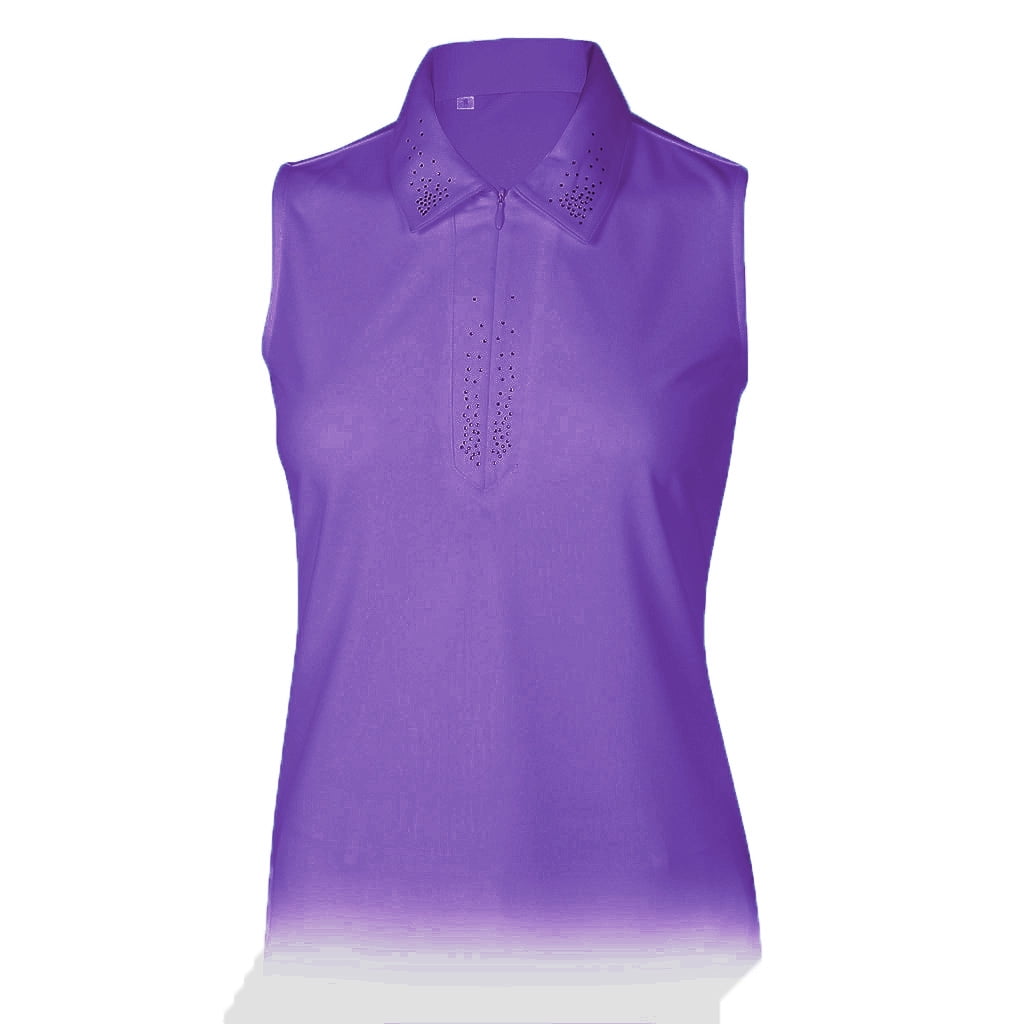 Monterey Club Women's Solid Rhinestones Embedded Sleeveless Golf Polo ...