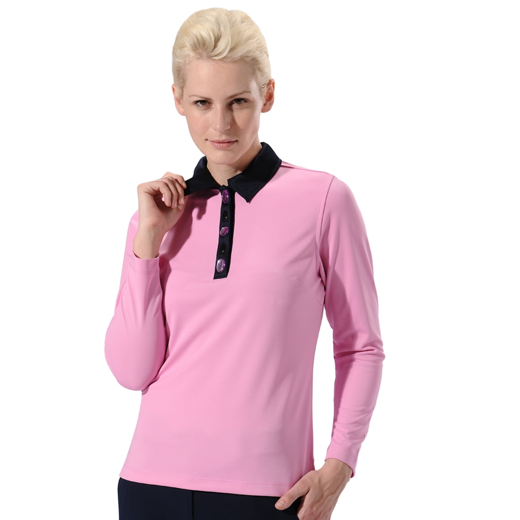 Monterey Club Women's Tiffany Gem Long Sleeve Golf Polo Shirt #2197 ...