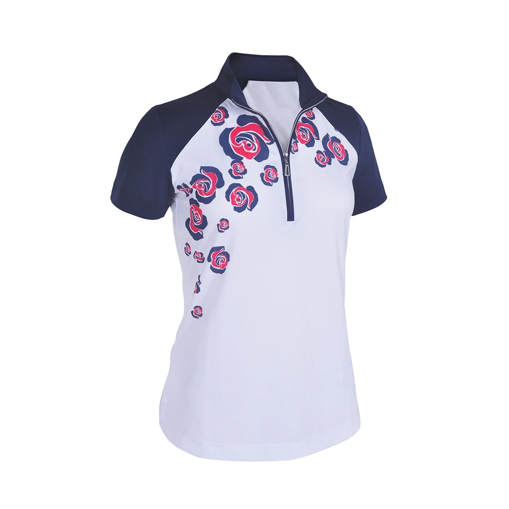 Monterey Club Women's Wild Rose Stamp Contrast Golf Polo Shirt #2384 ...
