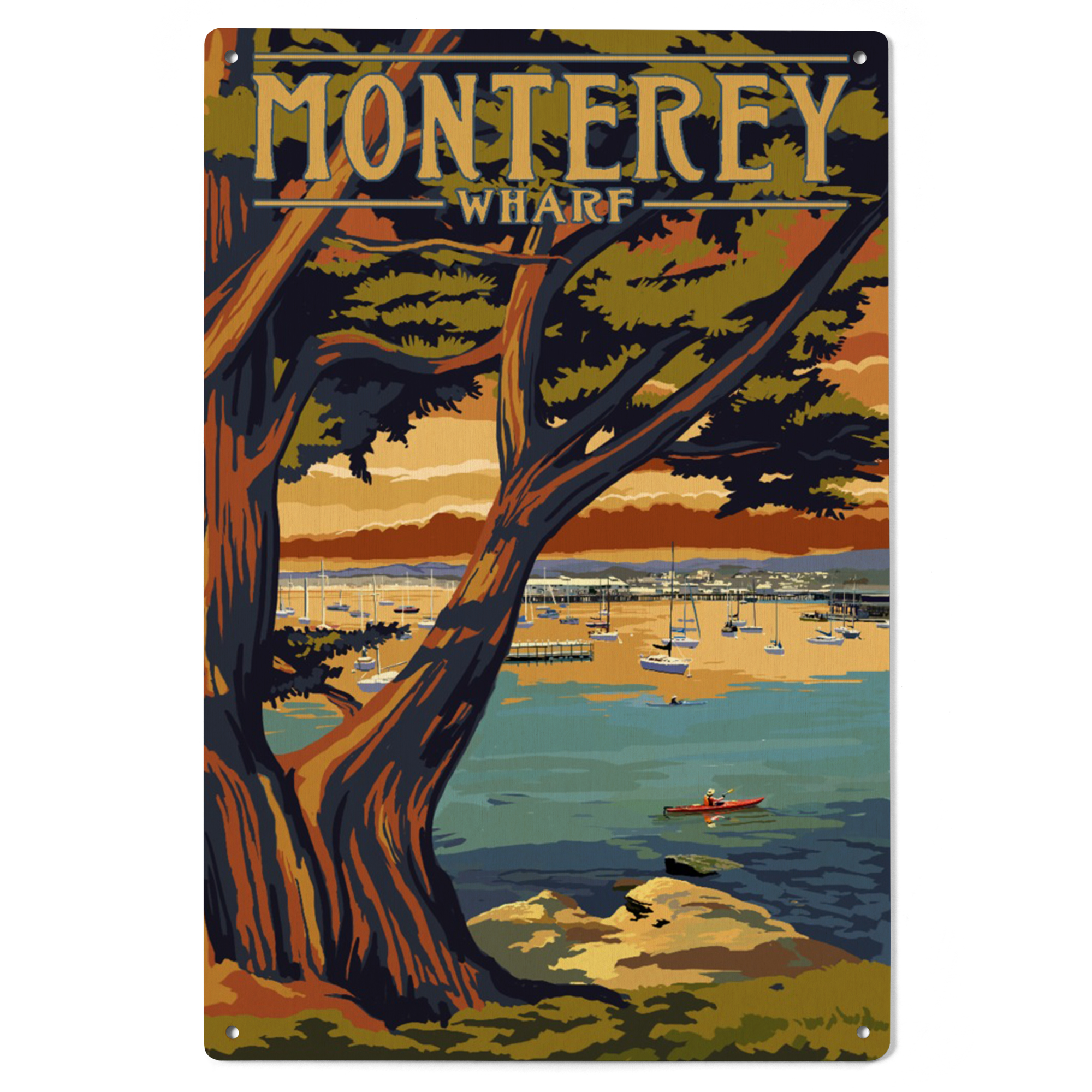 Monterey Wharf, California, Coastal Scene Birch Wood Wall Sign (6x9 ...