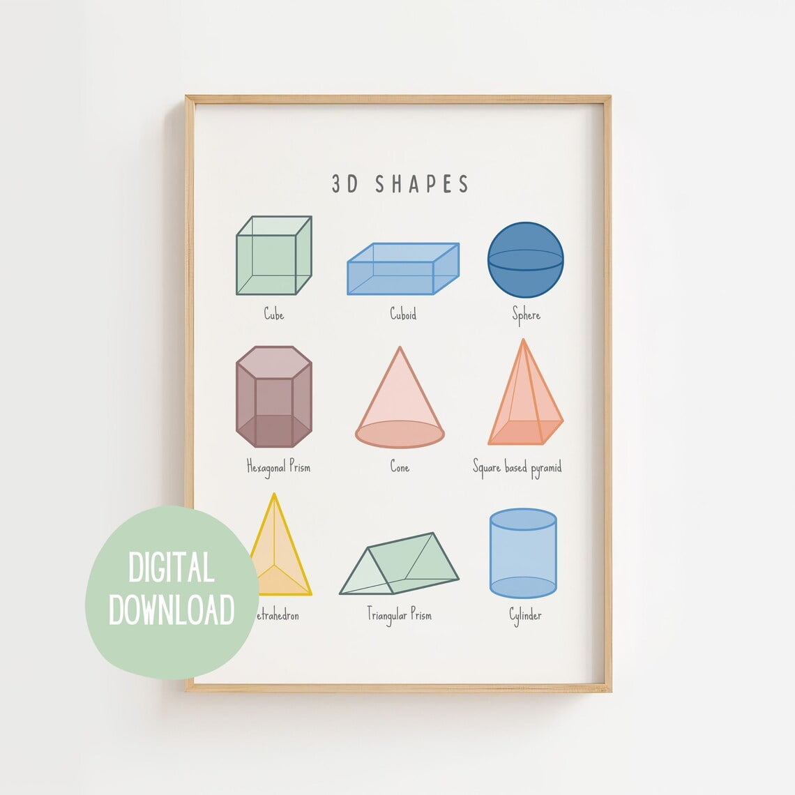 Montessori 3D Shapes Poster - Educational Nursery Printable Wall Art ...