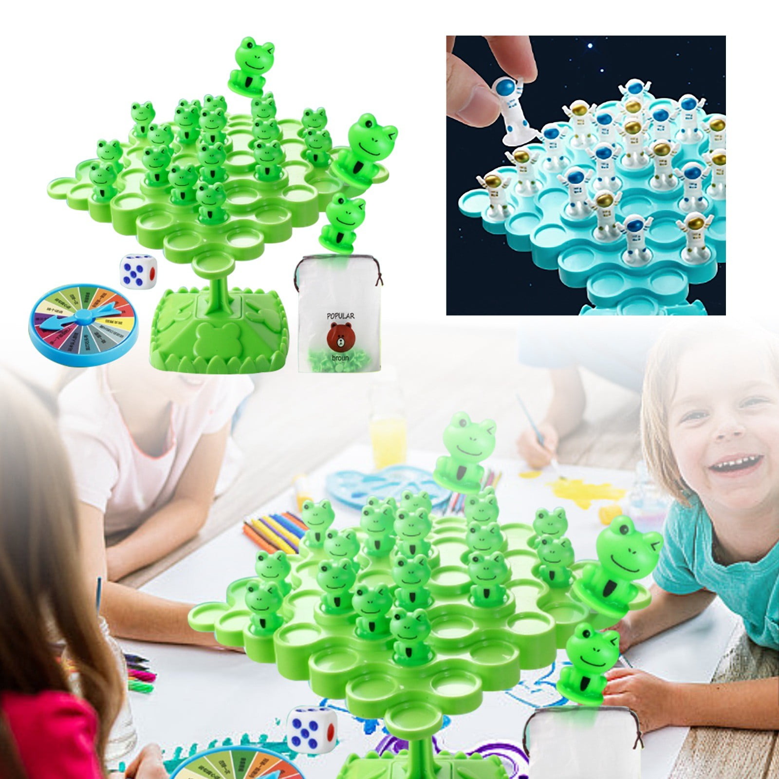 Montessori Astronaut Game - Two-Player Stacking Toy with Dice & Storage ...