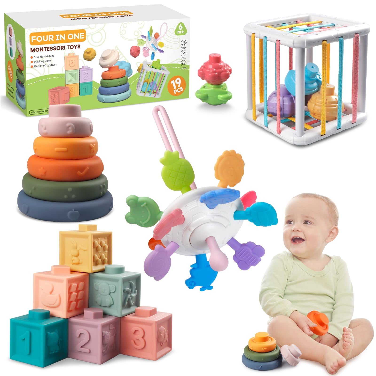 Montessori Baby Toys For Ages 6-18 Months - Pull String Teether ...