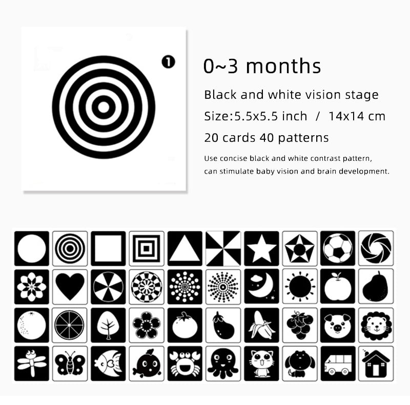 Montessori Baby Toys Black and White Flash Cards High Contrast Infant ...