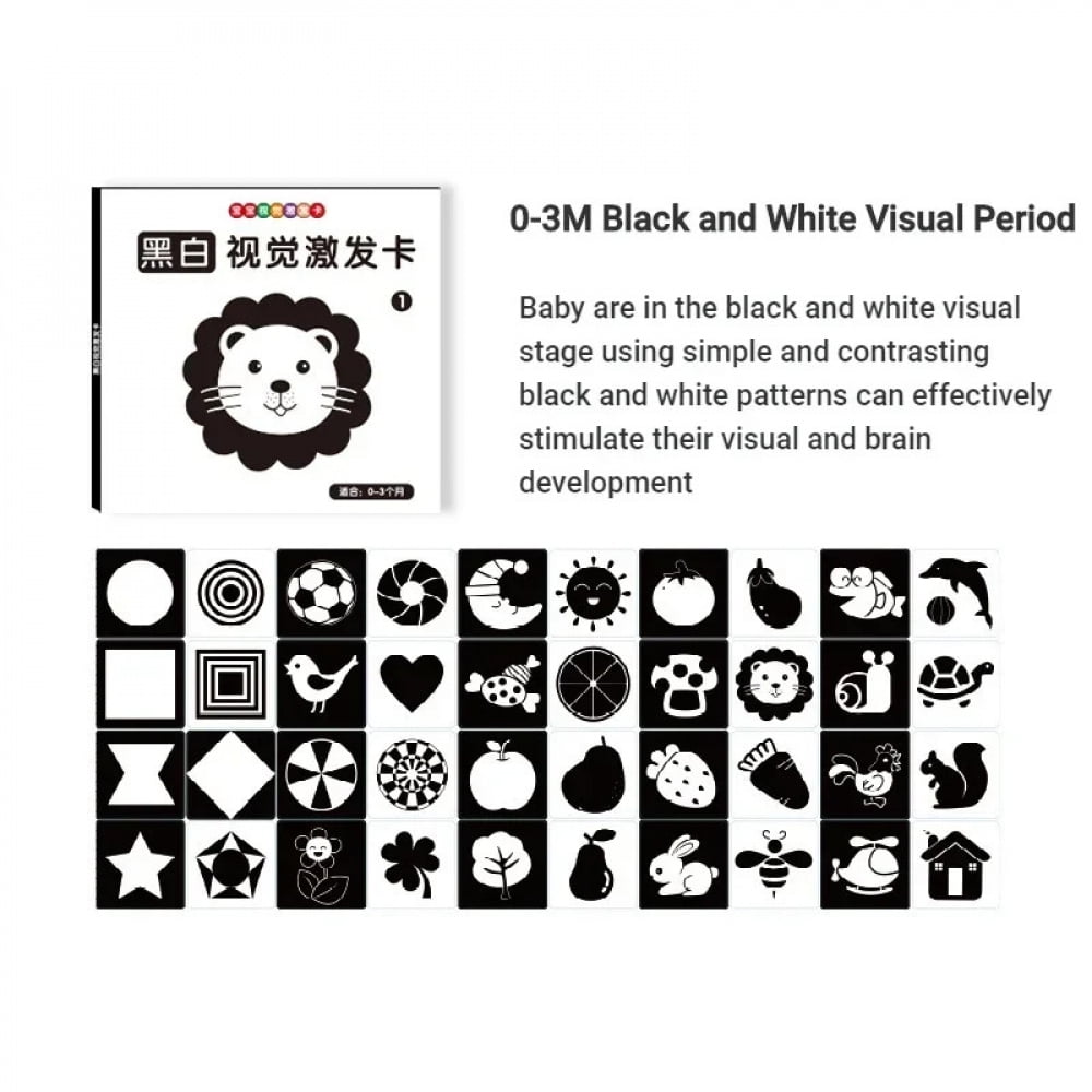 Montessori Baby Visual Stimulation Cards Toy Black and White Flash ...