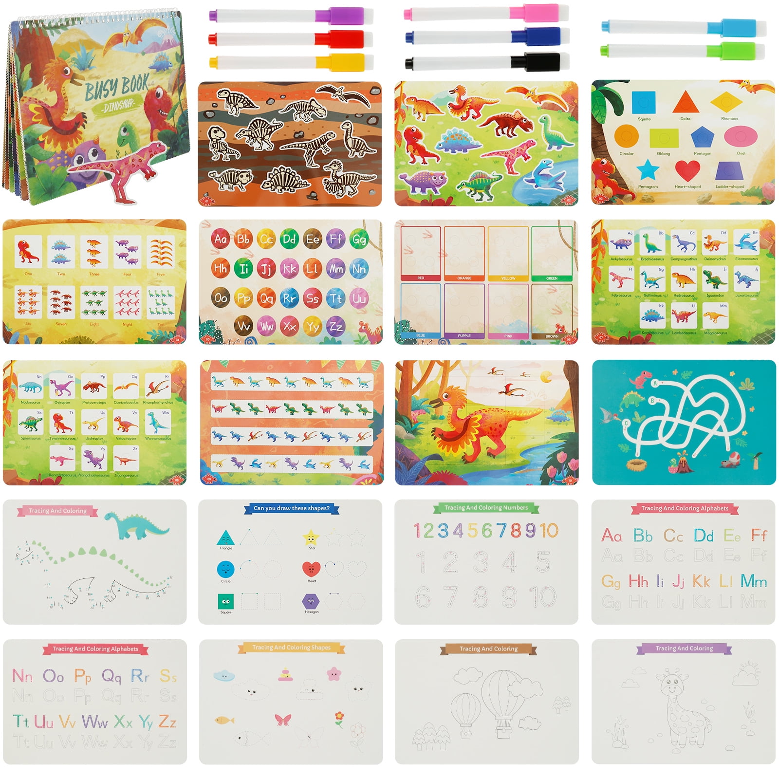Montessori Book Toy with Pens Cards Dinosaur Quiet Activity Book for ...