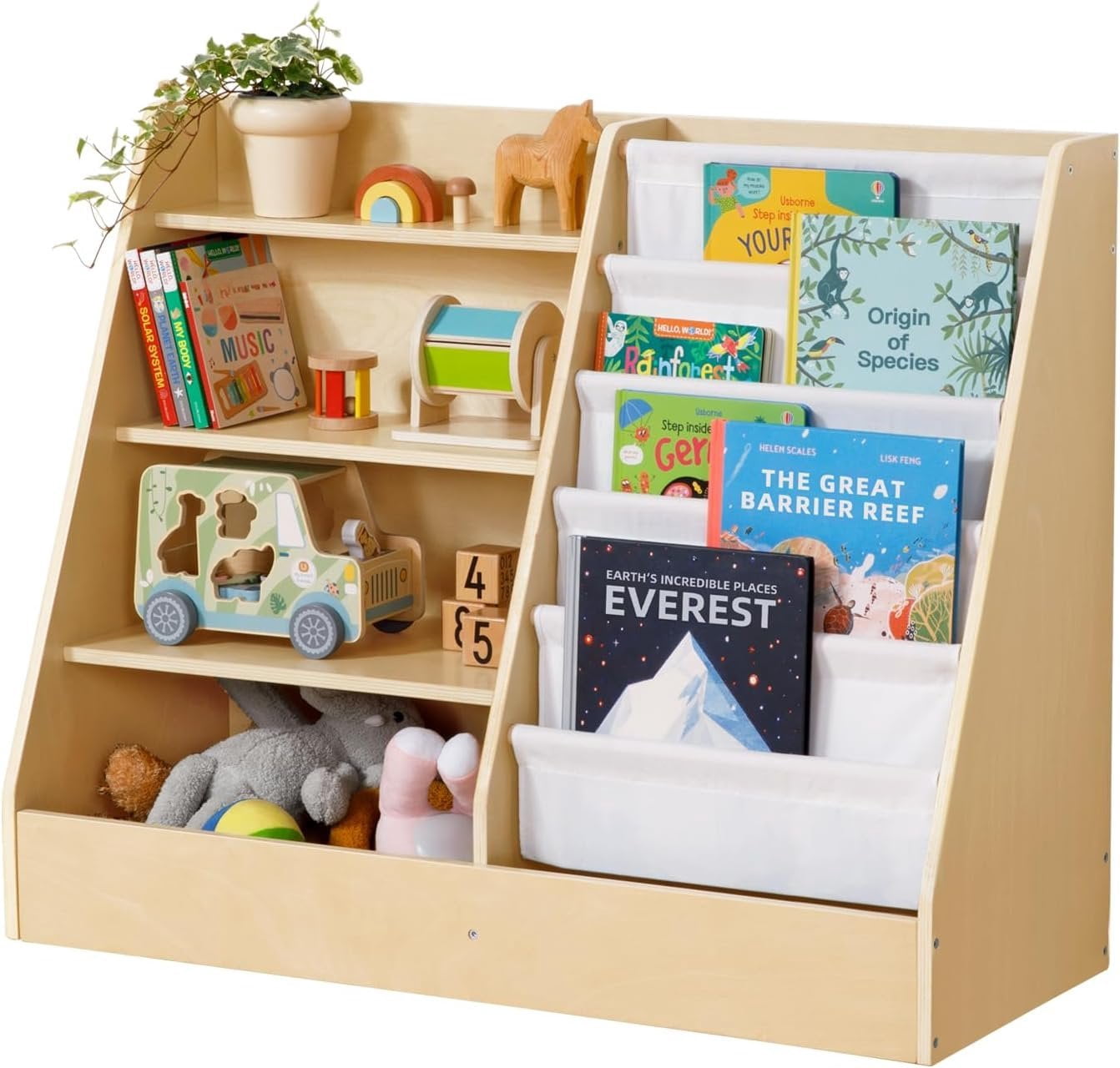 Montessori Bookshelf and Organizer, Bookshelf with Spacious Storage ...