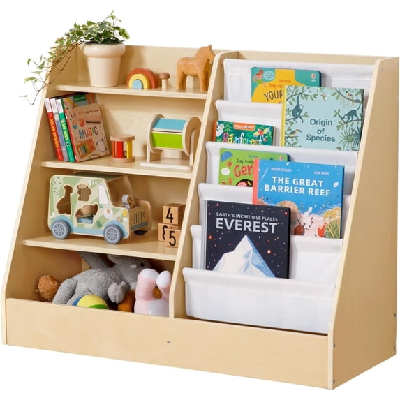 Montessori Bookshelf and Organizer, Bookshelf with Spacious Storage ...