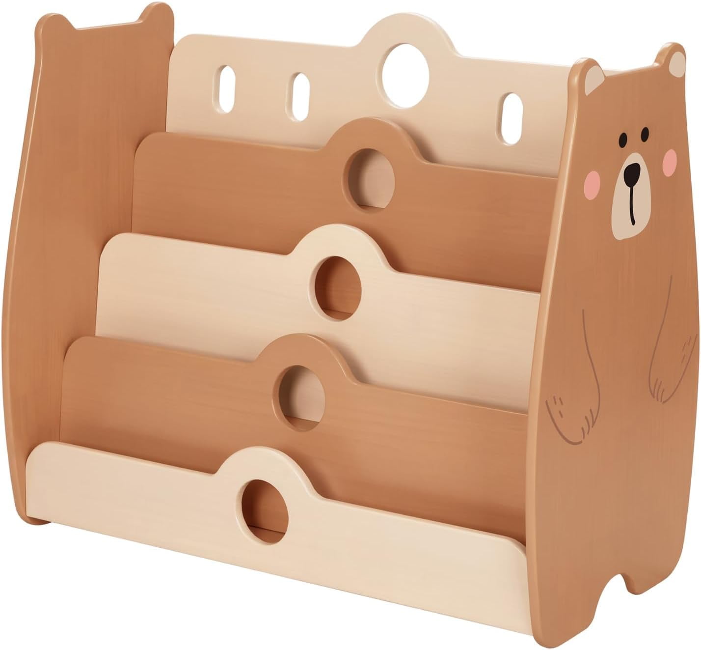 Montessori Bookshelf for Kids, Pine Wood Baby Bookshelf, Bear Toddler ...