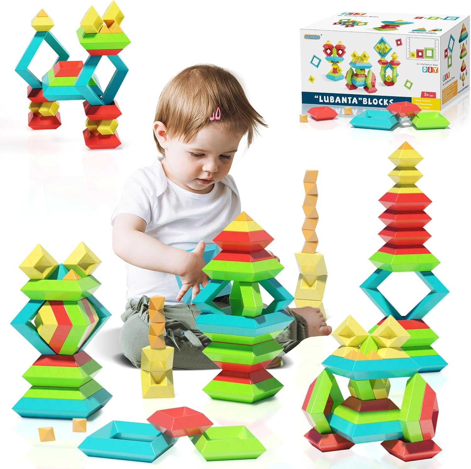 Montessori Building Blocks for Toddlers 1-3 3-5, Pyramid Stacking ...