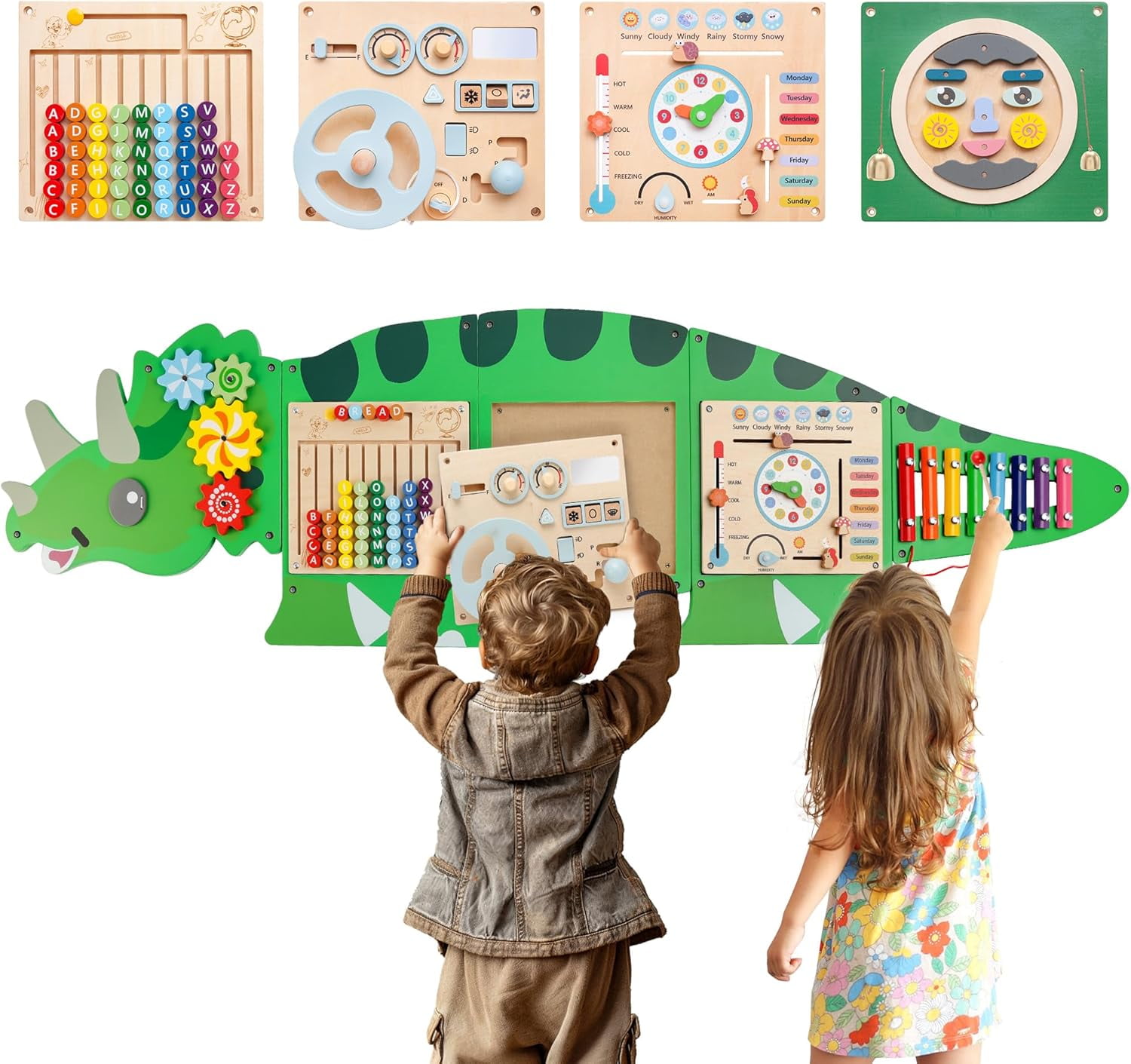 Montessori Busy Board Dinosaur Educational Toy, 4 Interchangeable ...