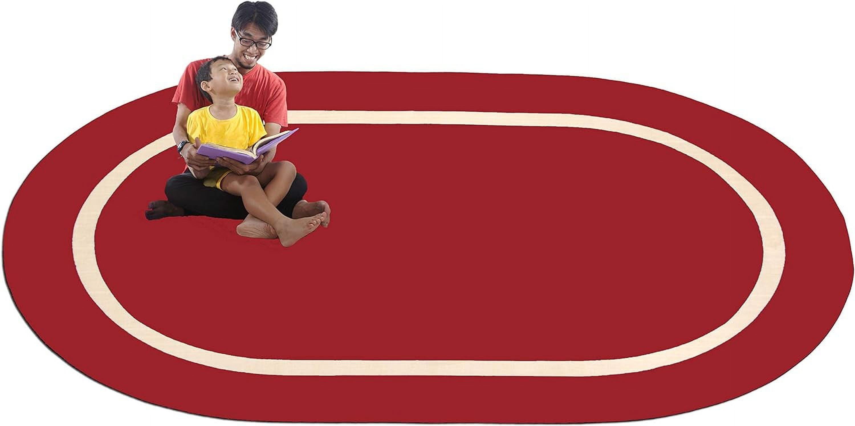 Montessori Classroom Rug 4' X 6' Oval, Red/Crème Children Playing Rug ...