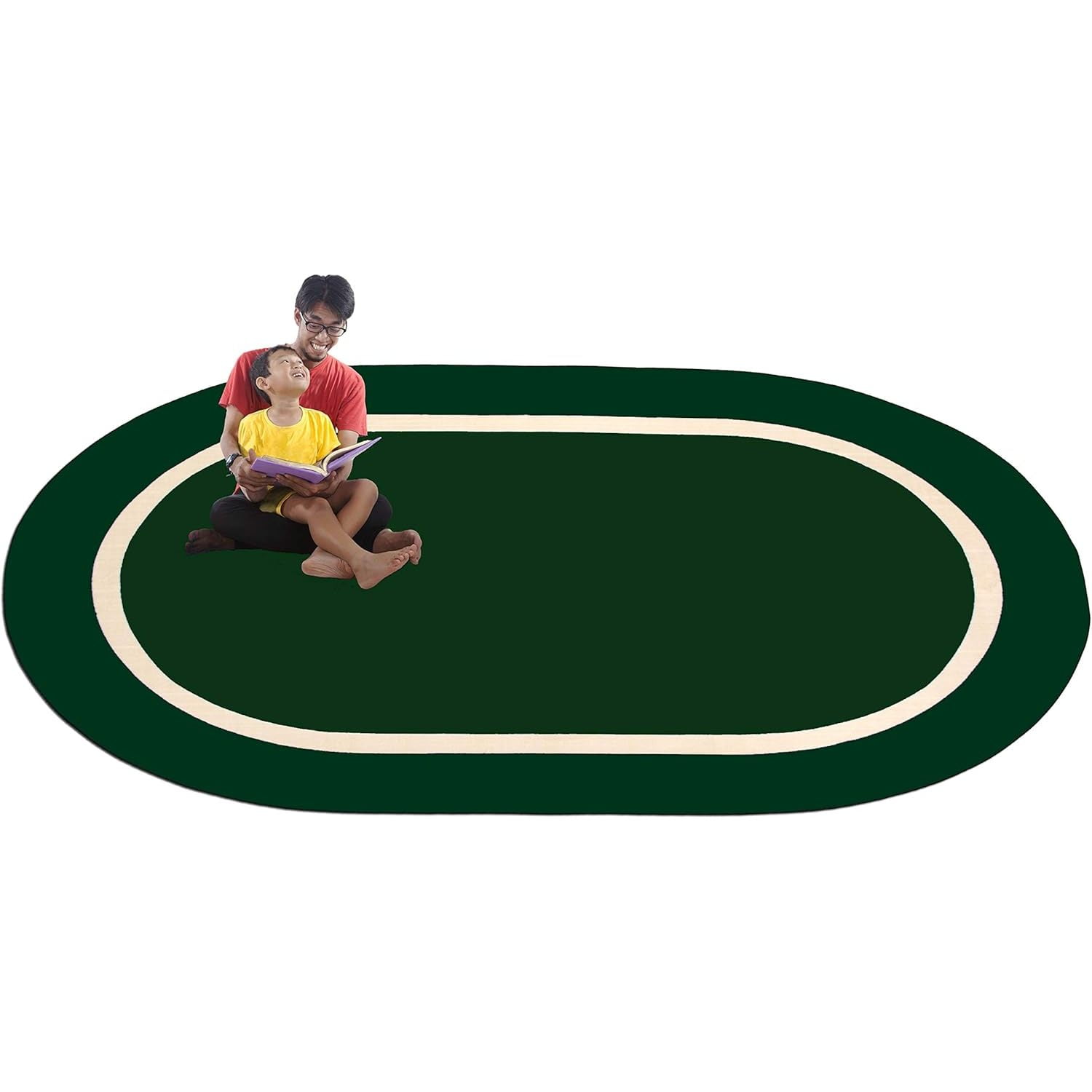 Montessori Classroom Rug 6' x 8'6" Oval, Green/Crème Children Playing ...