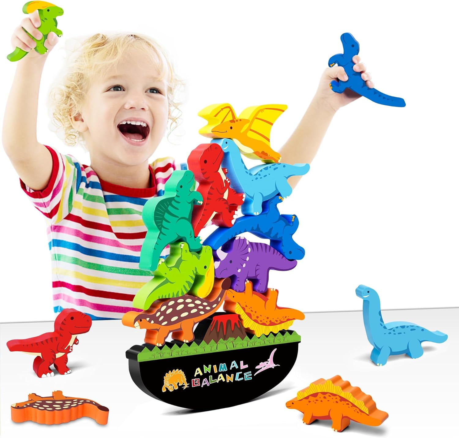 Montessori Dinosaur Toys for 2 3 4 Year Old Boys - Wooden Stacking ...