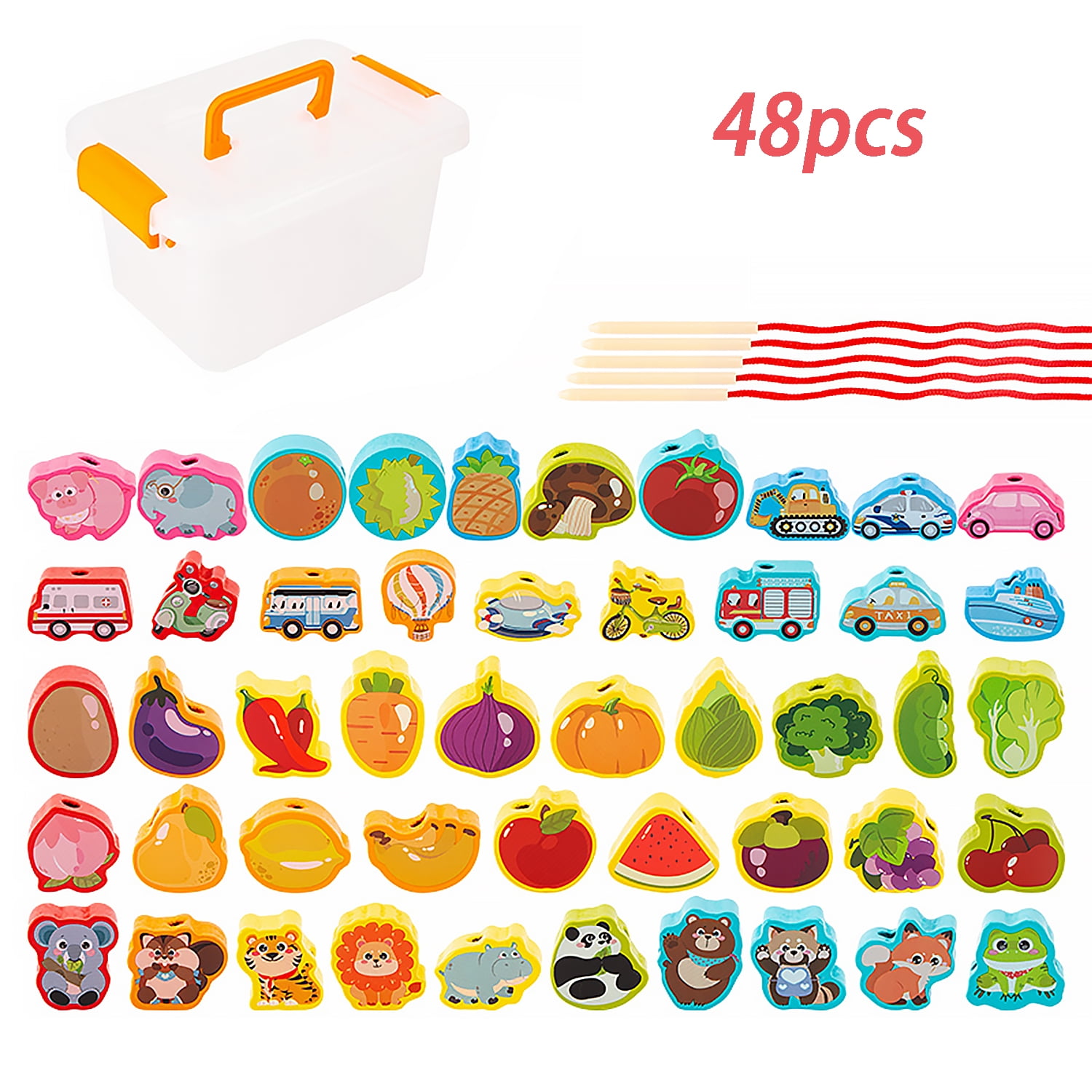 Montessori Educational Threading Toys, 48 Piece Stringing Farm Animals ...