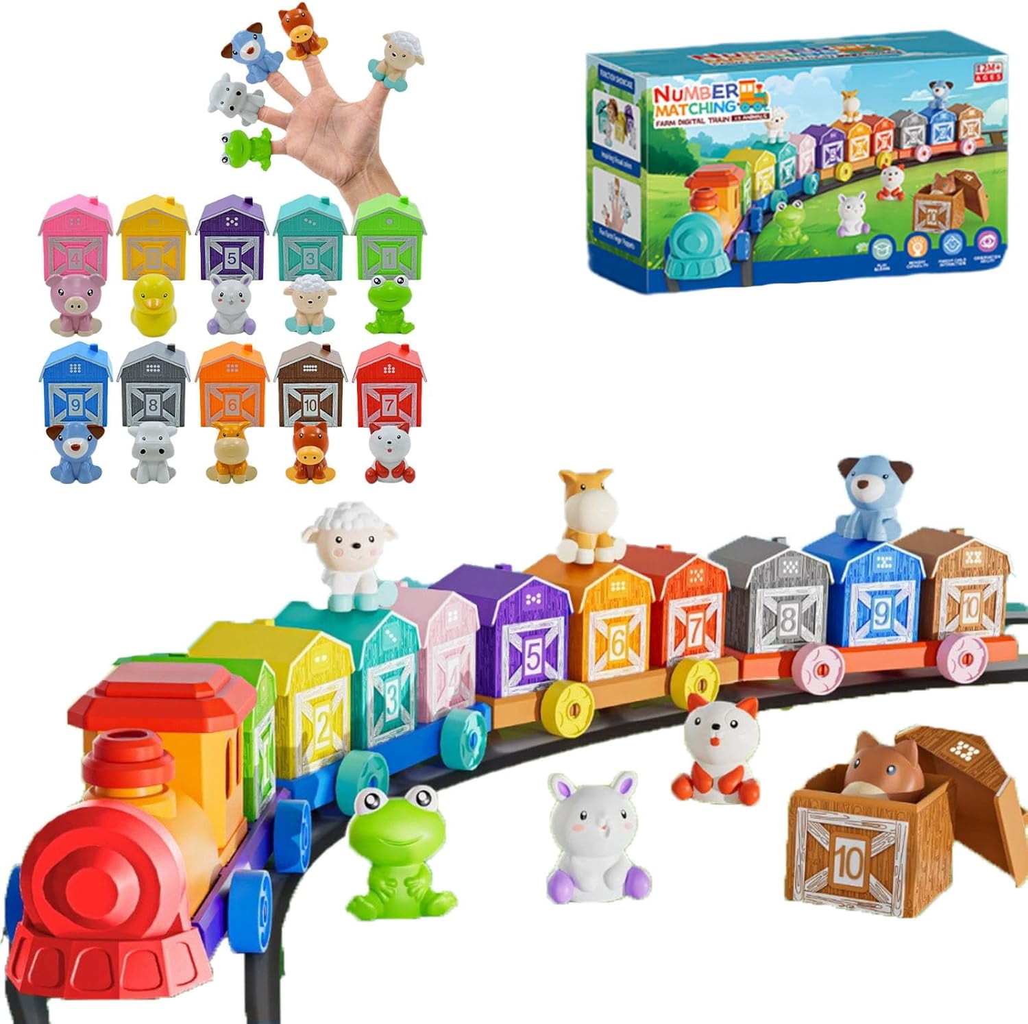 Montessori Farm Train Set, Farm Train with Keys, Farm Animals Finger ...