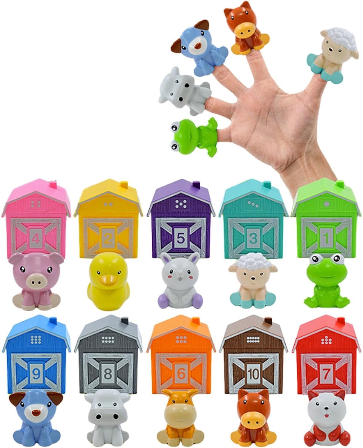 Montessori Farm Train Set, Farm Animals Finger Puppets, Farm Train to ...