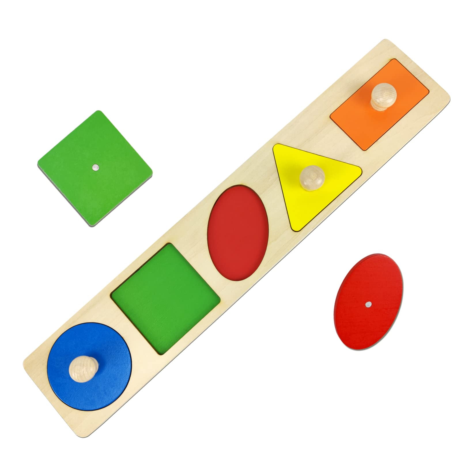 Montessori First Shapes Jumbo MMF7 Knob Wooden Peg Puzzle for Toddlers ...