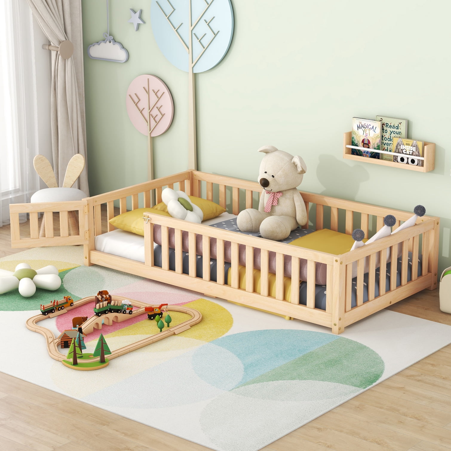 Montessori Floor Bed for Children, Twin Floor Bed with Security ...
