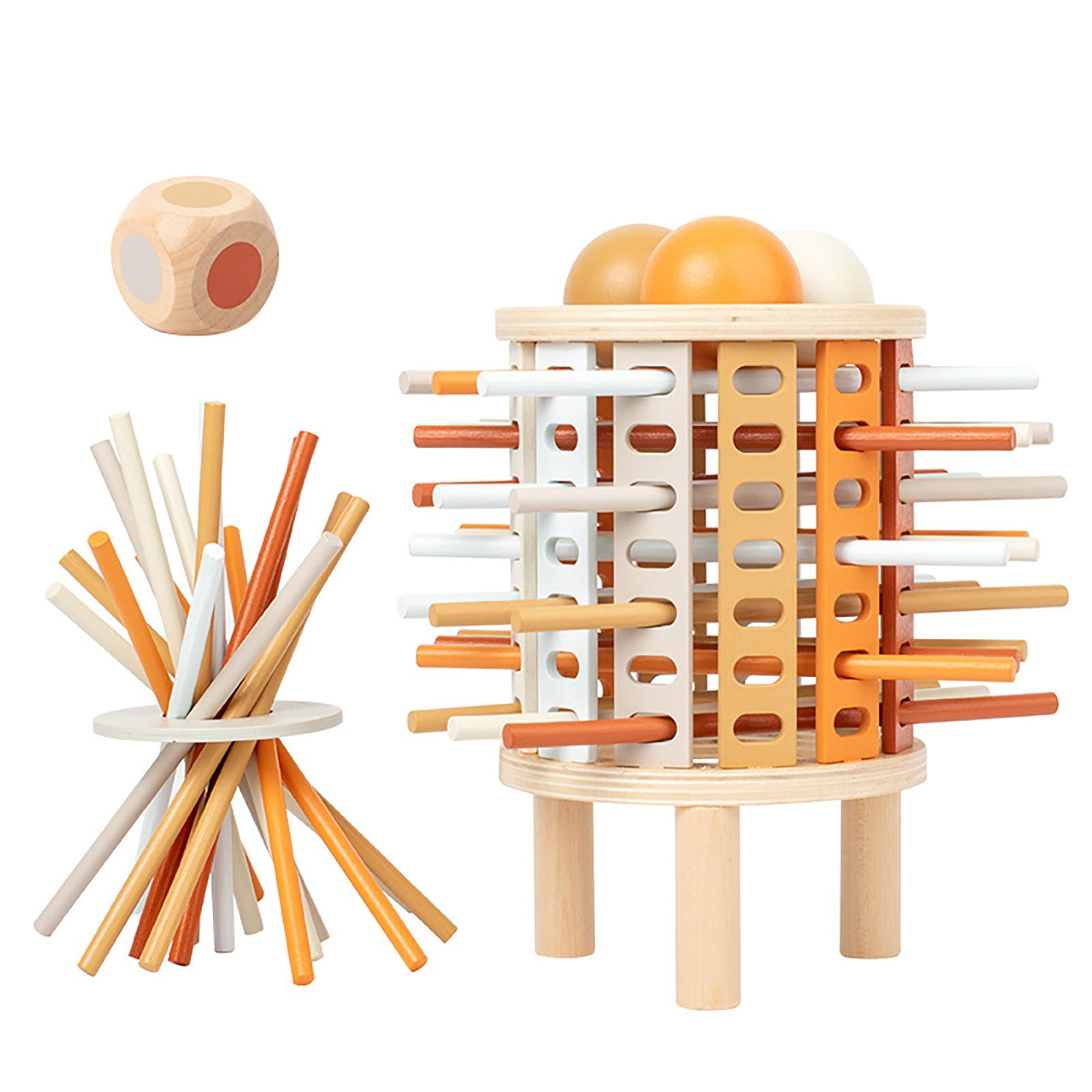 Montessori Game with 28 Colorful Wooden Sticks Tower Dice Ball Wooden ...