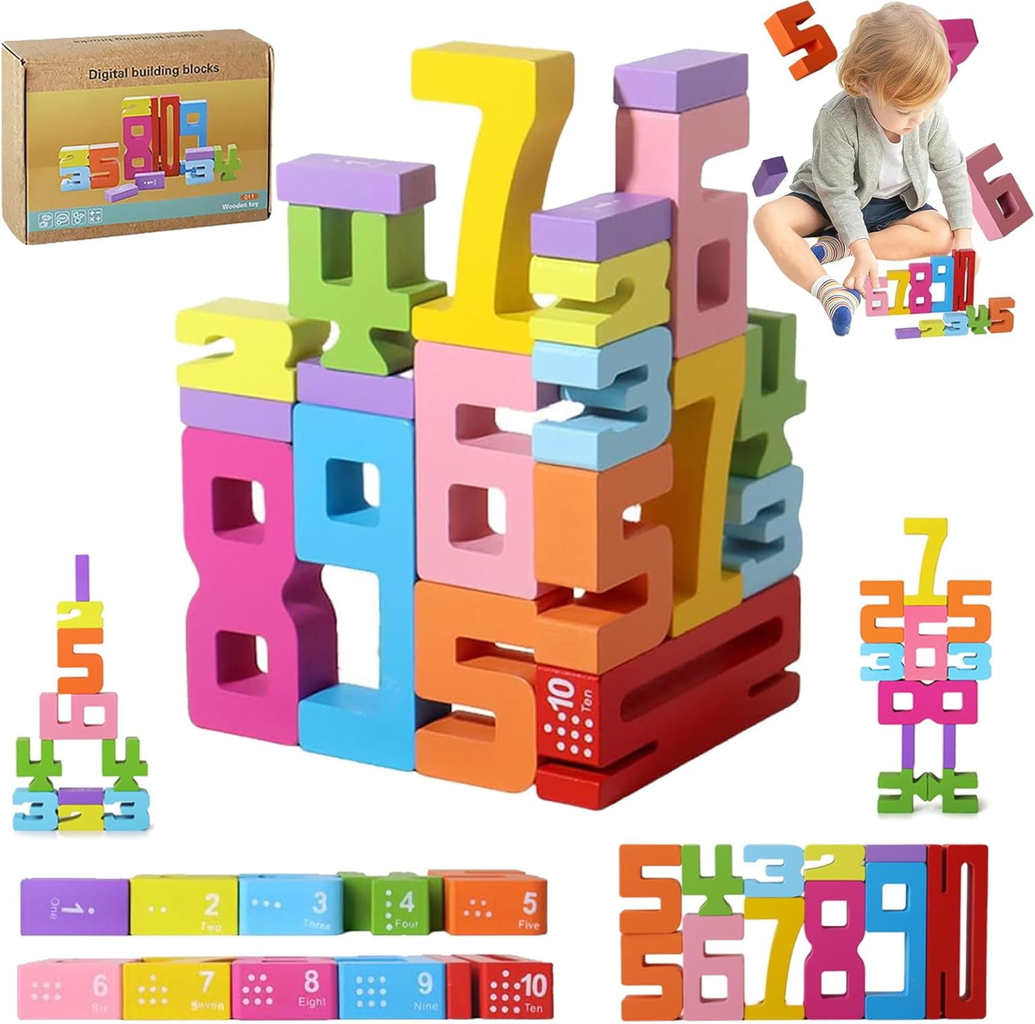 Montessori-Inspired Wooden Number Building Blocks-Wooden Number Blocks ...