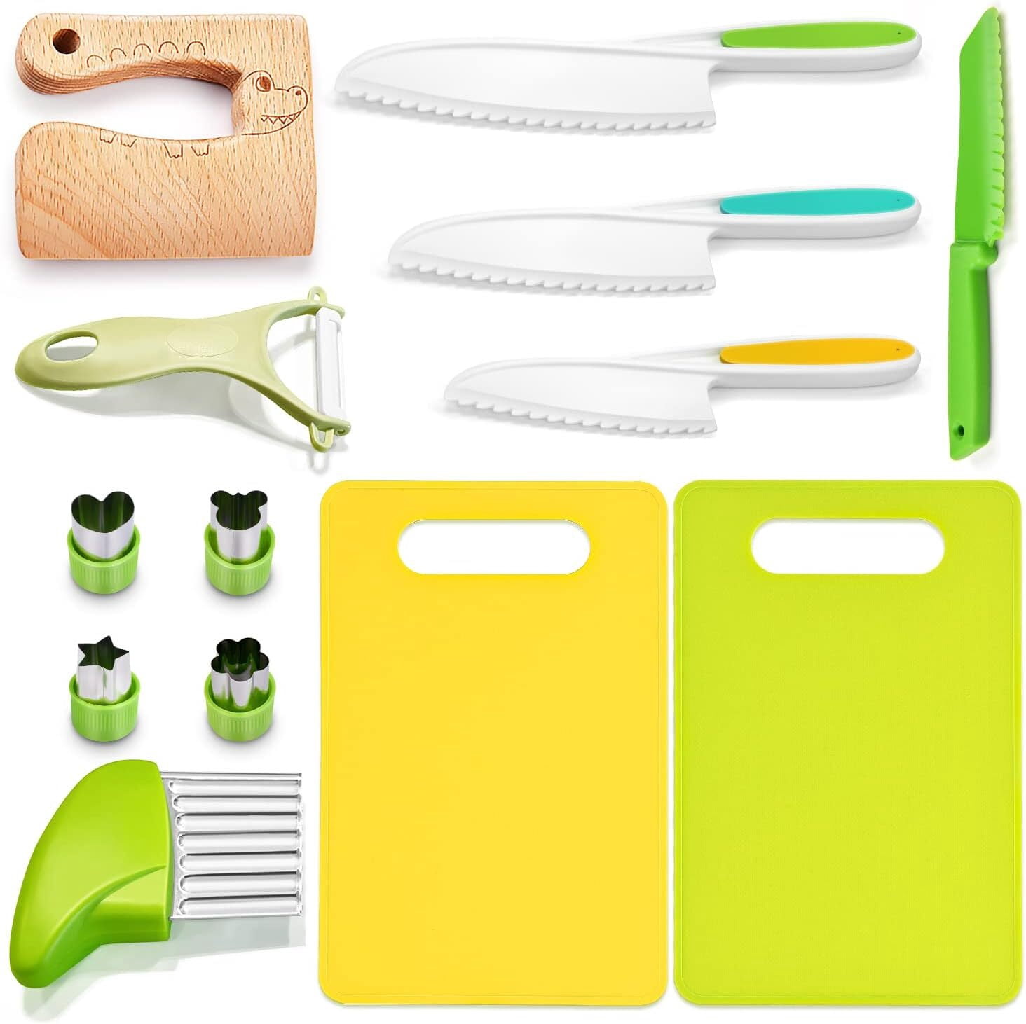 Montessori Kids Knives for Real Cooking, 13 Pieces Wooden Kids Kitchen ...