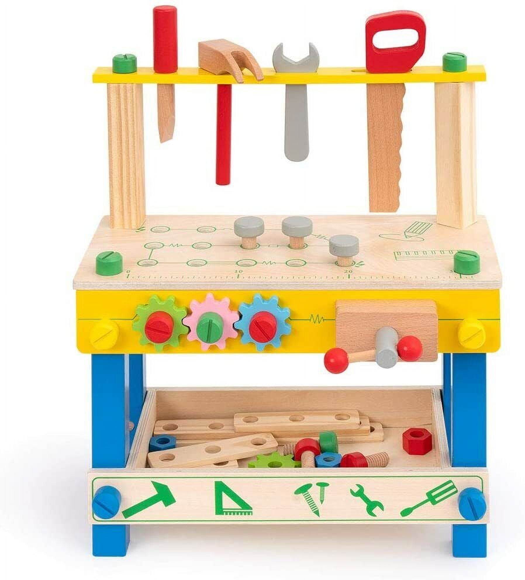 Montessori Kids Wooden Workbench Work Bench Construction Tool Set Toy ...