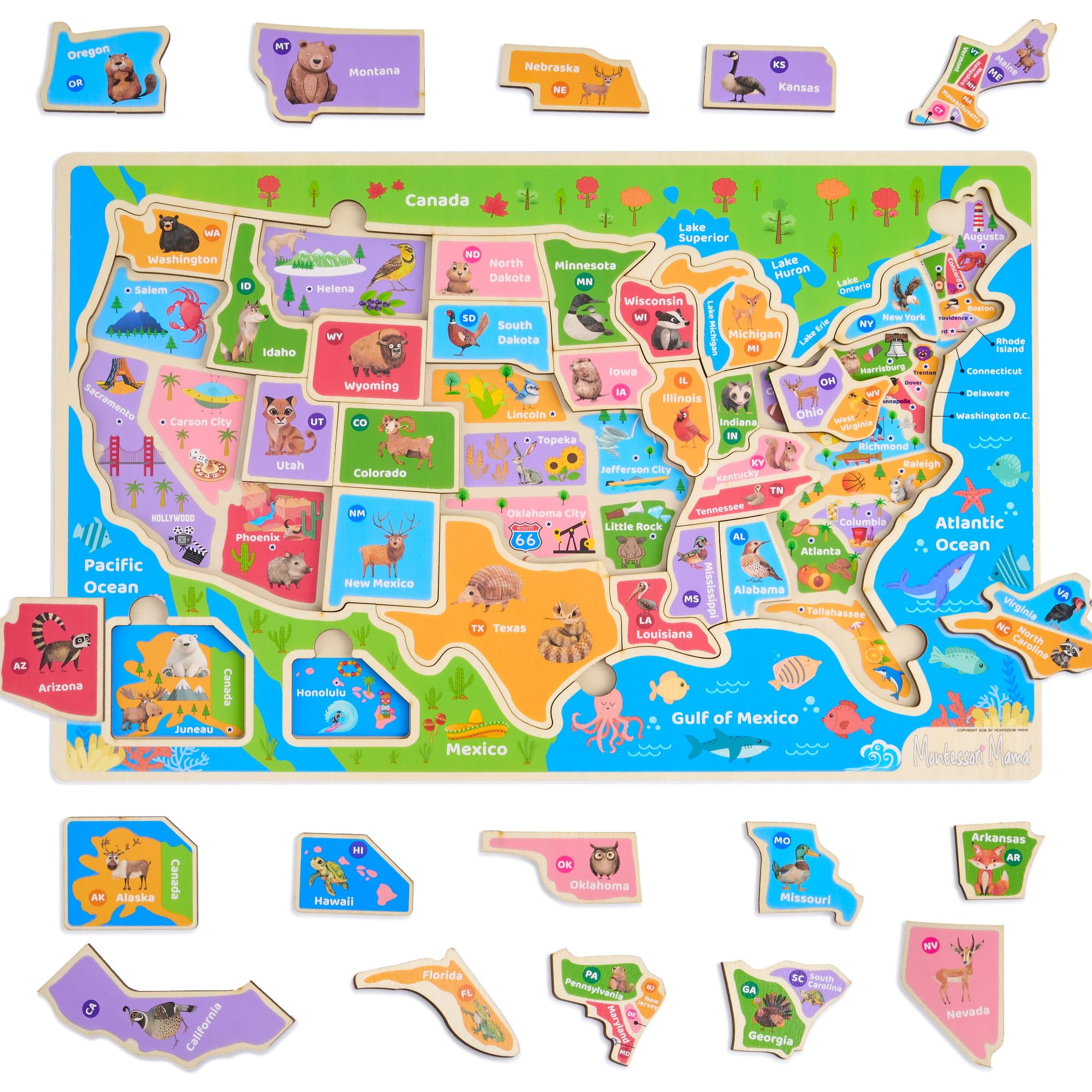 Montessori Mama Wooden USA STF9 Map Puzzle and World Continents and ...