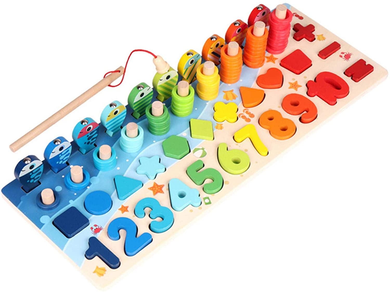 Montessori Math Puzzle/Children'S Fishing Game Wooden Toy Sorting ...