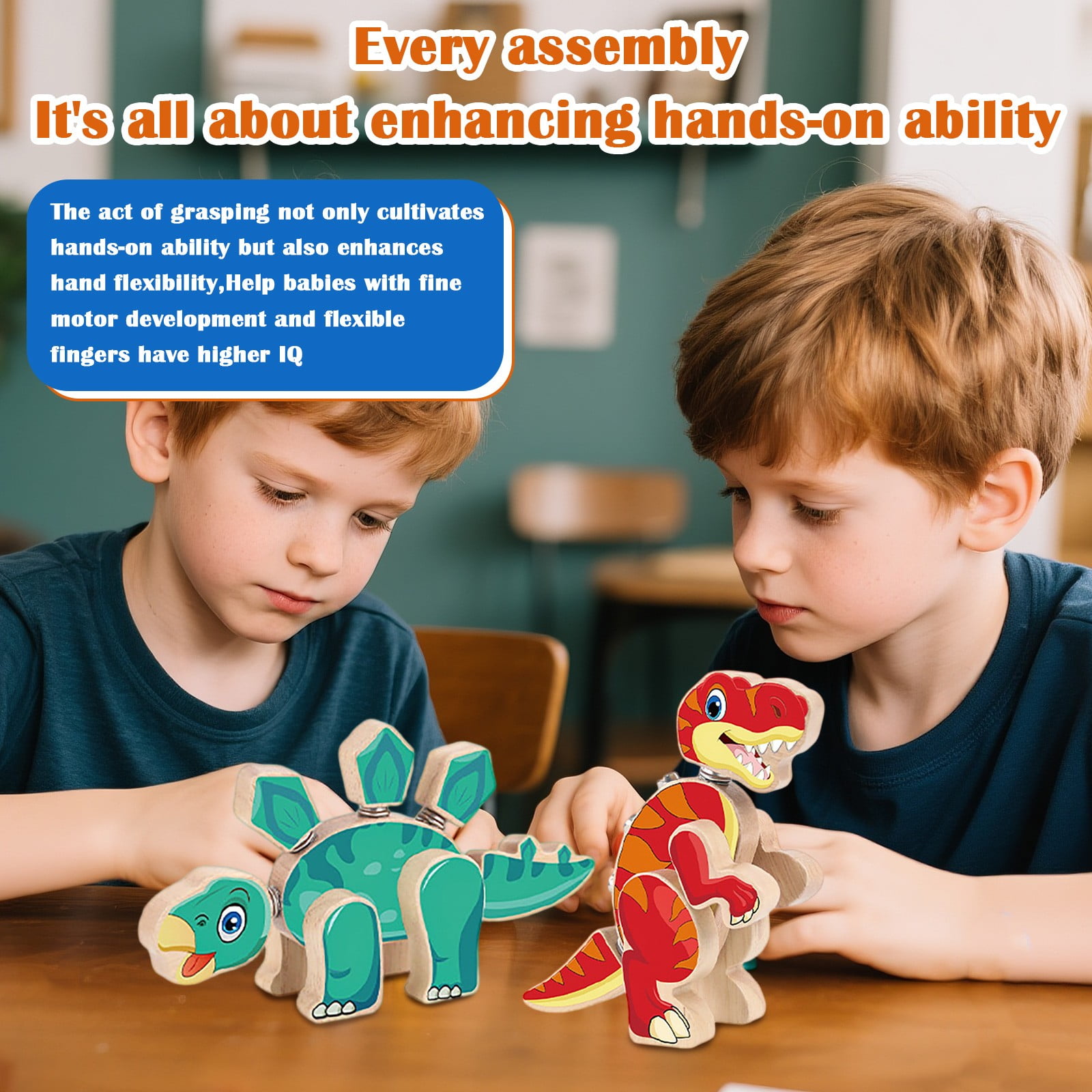 Montessori Puzzles Dinosaur Building Blocks - Wooden Dinosaur Toys for ...