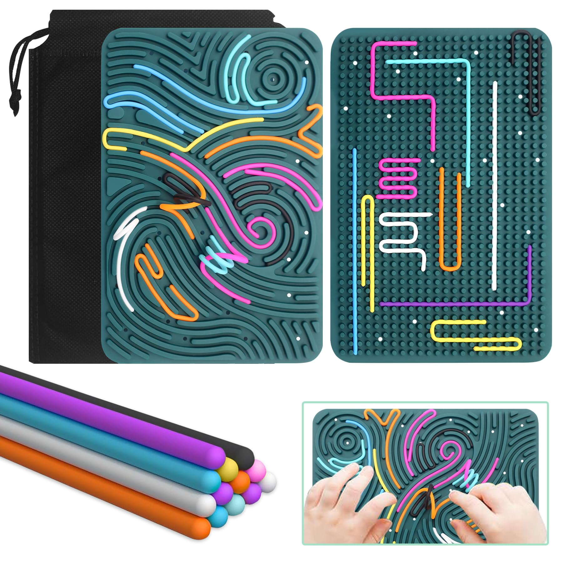 Montessori Sensory Activity Board With 40 Strings - Dark Green Fidget ...