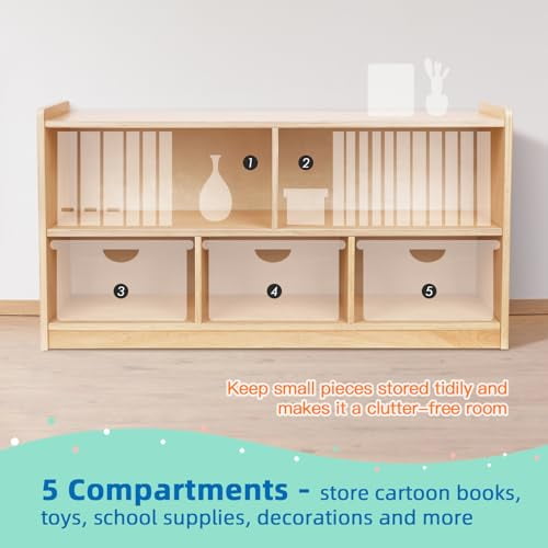 Montessori Shelf 5-Section Wooden Storage Cabinet, 2-Shelf Toy ...