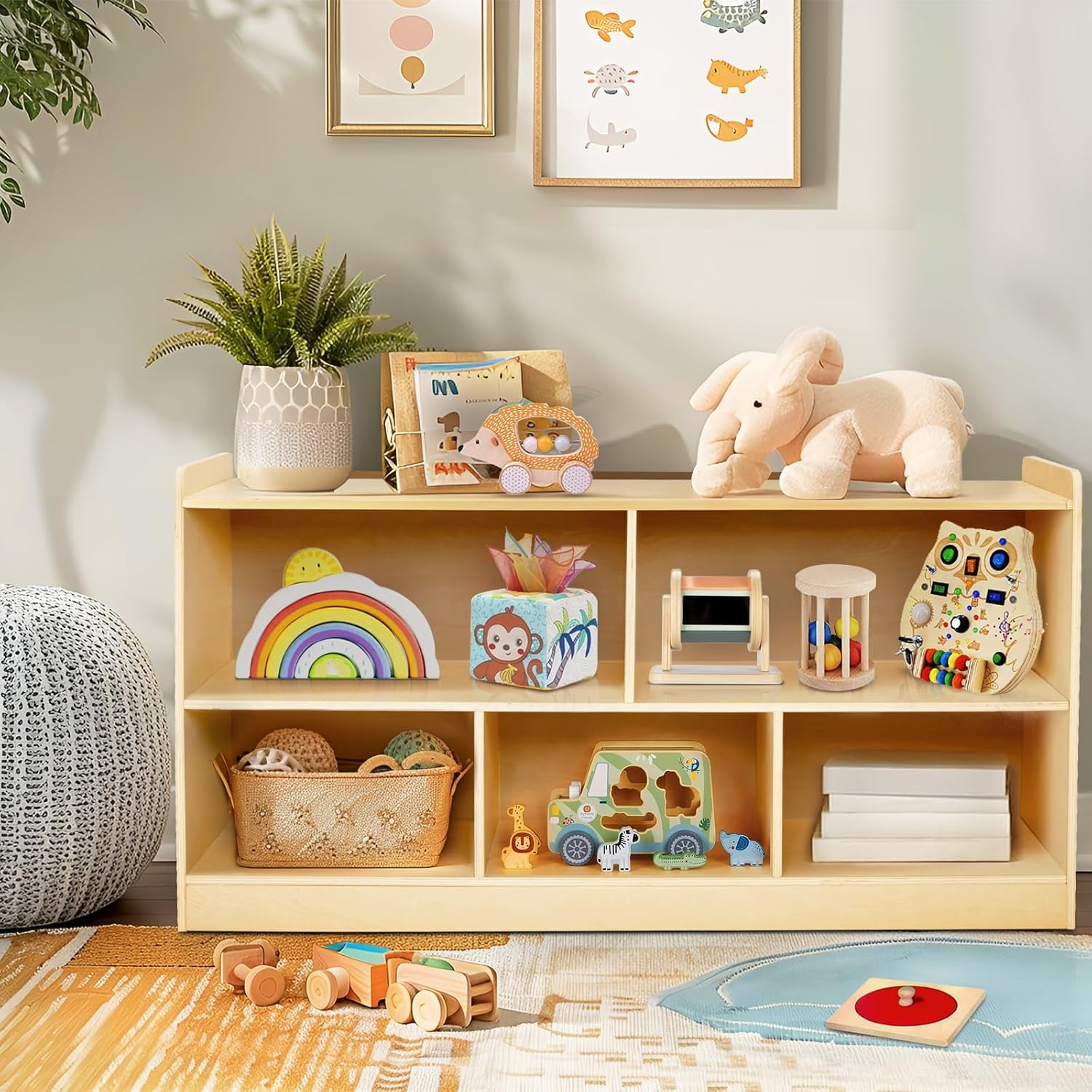 Montessori Shelf, Wooden Toy Storage Organizer for Books Toys, 2 Shelf ...