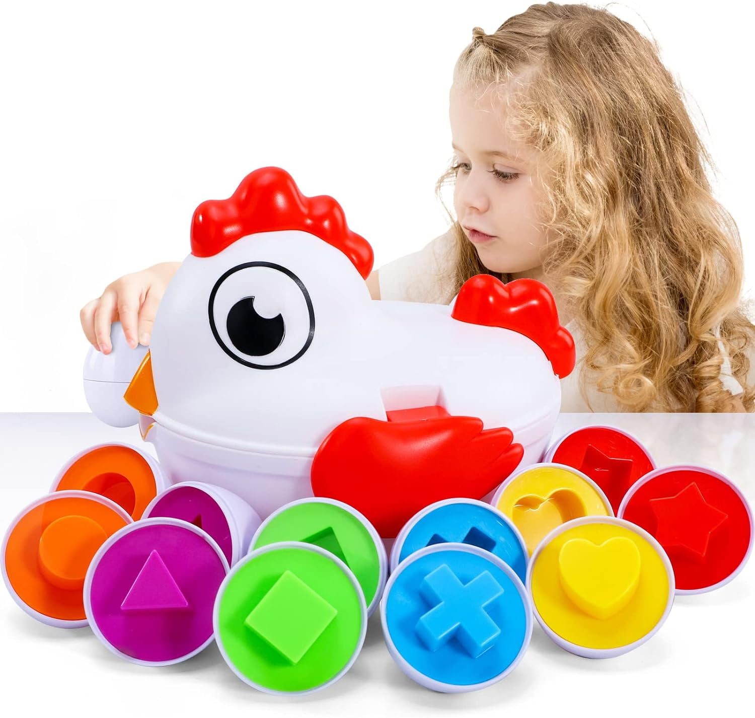 Montessori Toddlers Eggs Toy Color Shape Matching Eggs and Chicken Set ...
