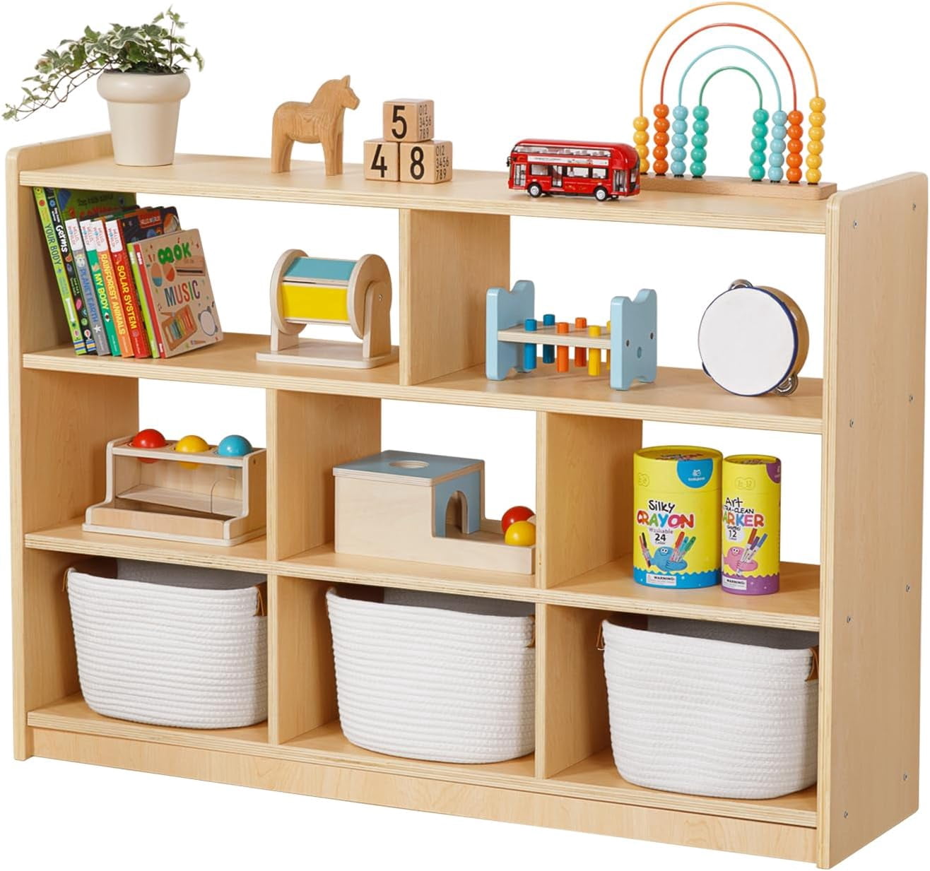 Montessori Toy Shelf and Storage, 31.5" H, 3-Tier Toy Storage Organizer ...