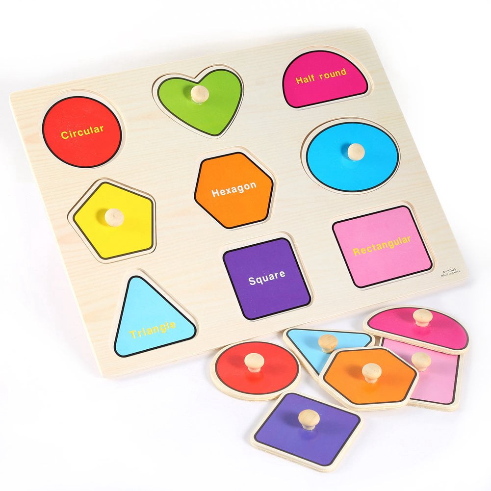 Montessori Toy Wooden Shape Peg Puzzle, Fine Motor Color Matching ...