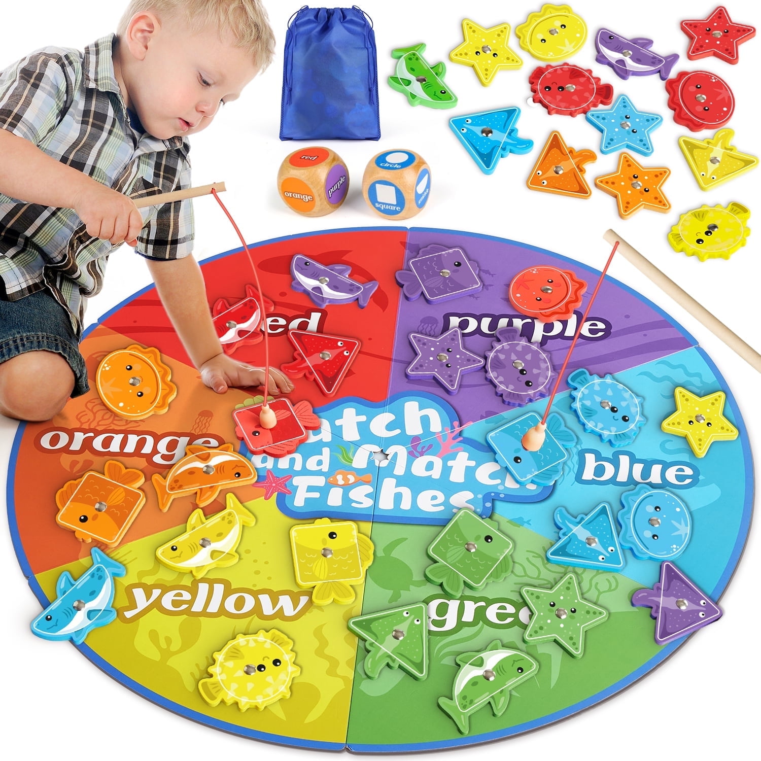 UQN Wooden Montessori Toys for Toddlers, Fish Sorting Toys for Toddlers ...