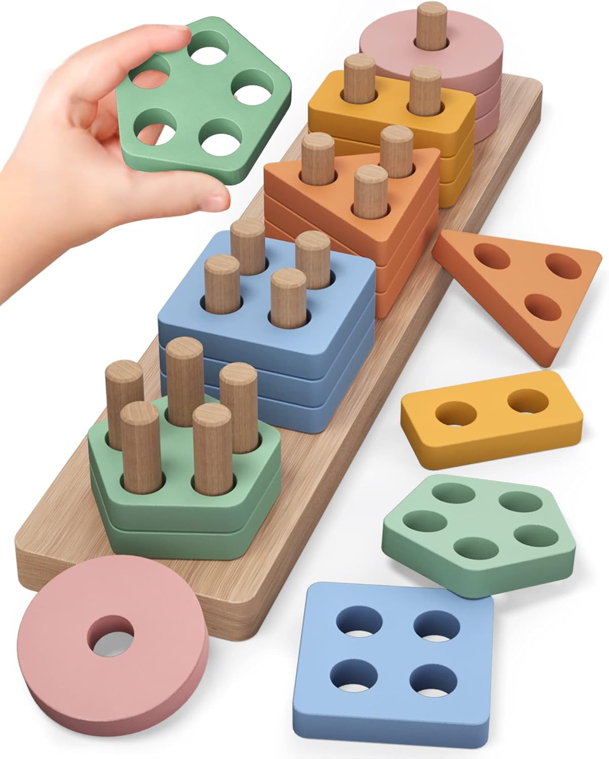 Montessori Toys for 1 to 3-Year-Old Boys Girls Toddlers, Wooden Sorting ...
