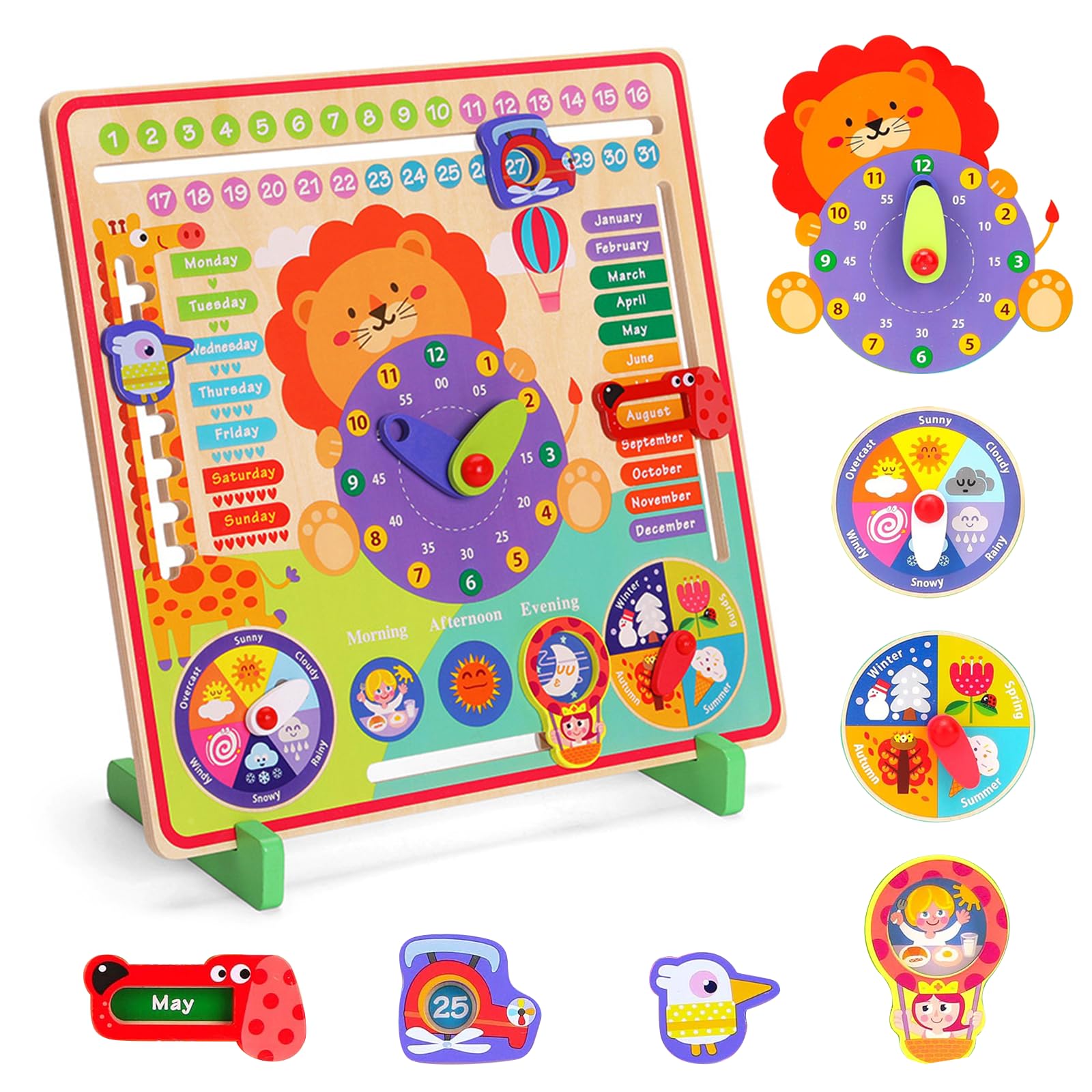 Montessori Toys for 4 TSF6 Year Old,Wooden Calendar and Clock for Kids ...