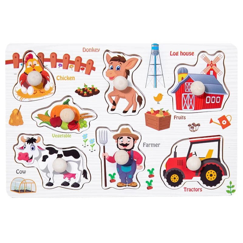 Montessori Toys Puzzle Wooden Hand Grab Board Early Educational Tangram ...