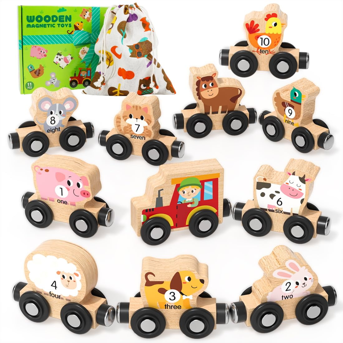 Montessori Toys for Toddlers, STF9 11PCS Wooden Train Set, Toddler Toys ...