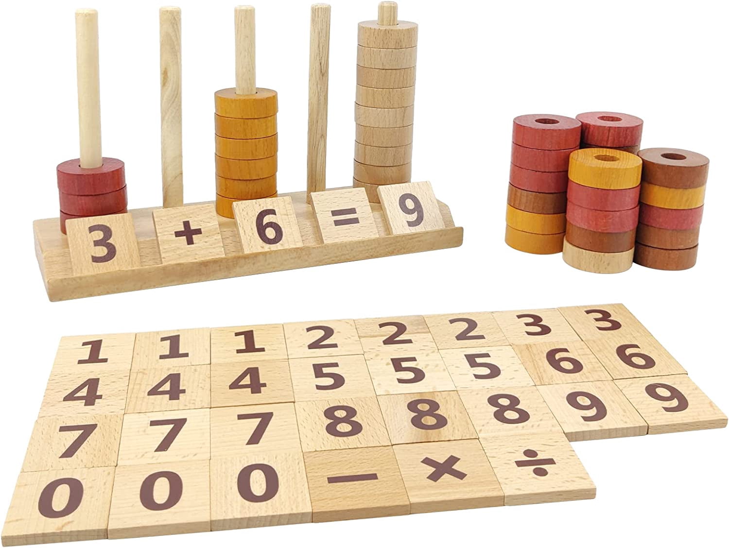 Montessori Toys for Toddlers, Wooden Math Number Blocks Counting and ...