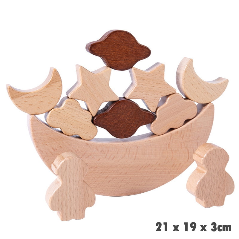 Montessori Toys Wooden Balance Boat Blocks Stacking Tower Games Space ...