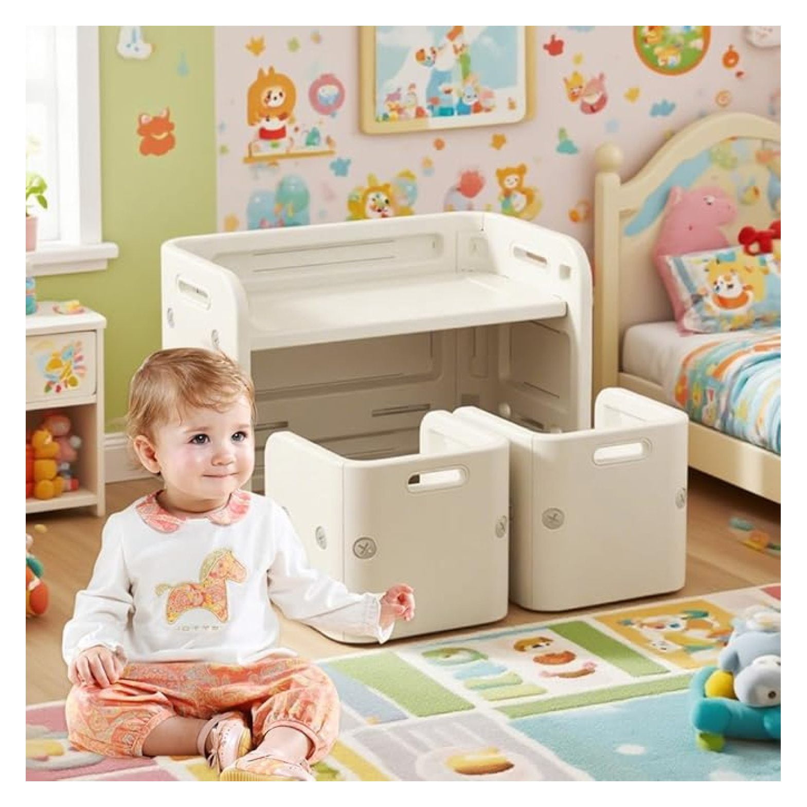 Montessori Weaning Table and Chair Set,3 in 1 Kids Table and Chairs ...
