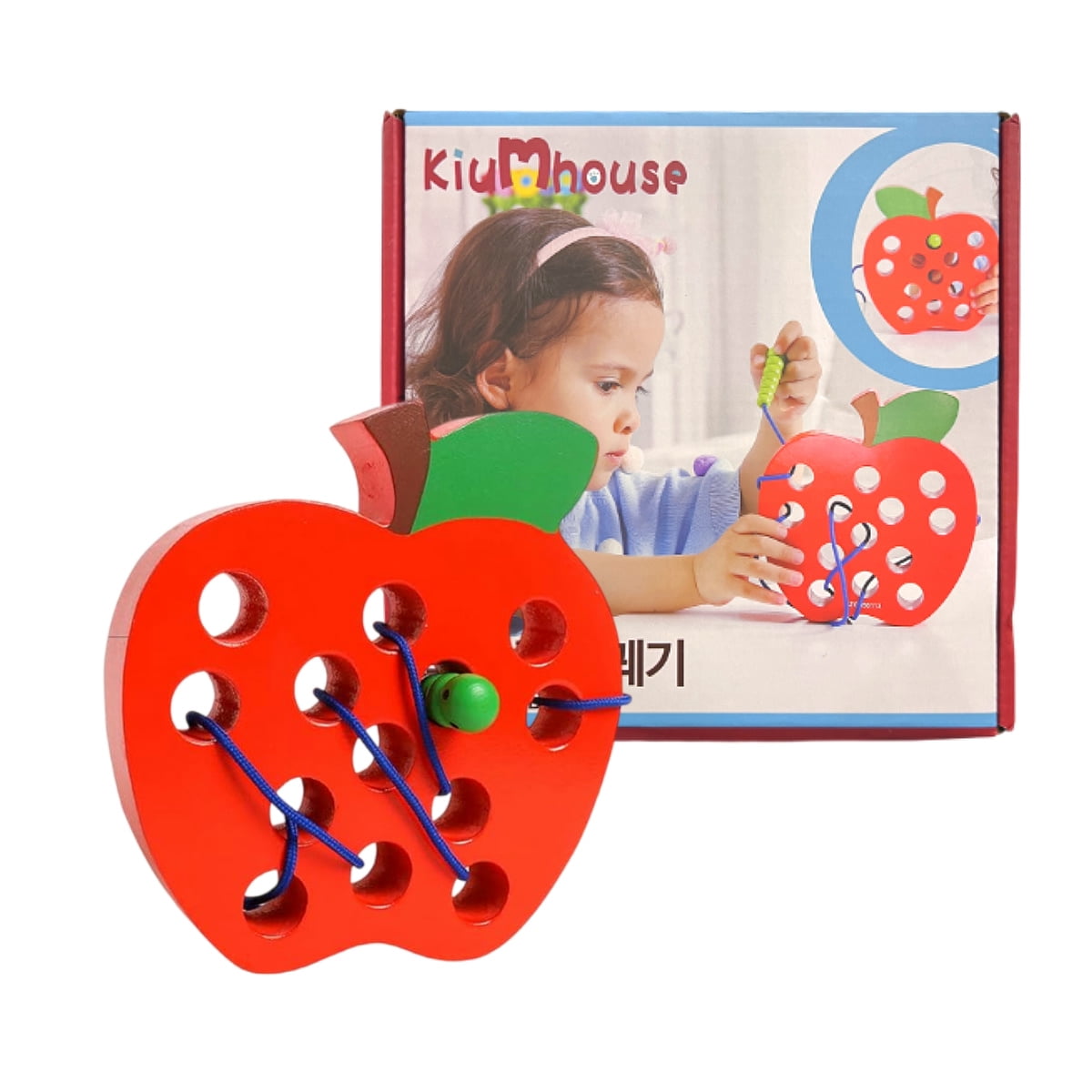 Montessori Wooden Apple Threading Toys, Puzzle Shape Travel Game Toys ...