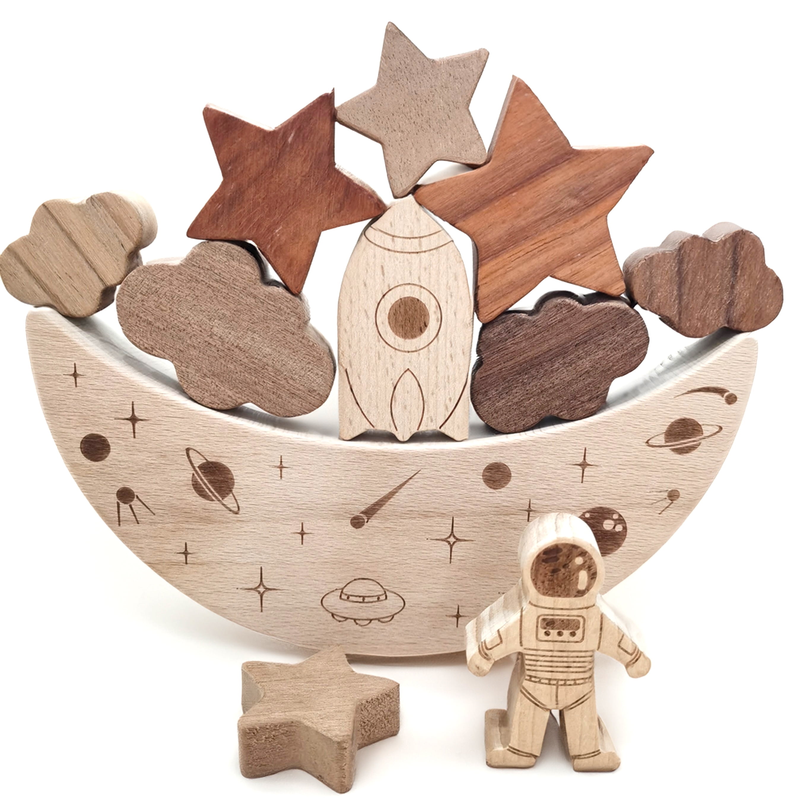 BEACENOV Montessori Wooden Balance Stacking Toys for Toddler, Wooden ...