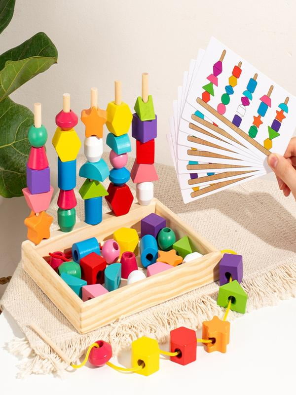 Montessori Wooden Bead Toy for Toddlers - Sequencing Bead Game, Sorting ...