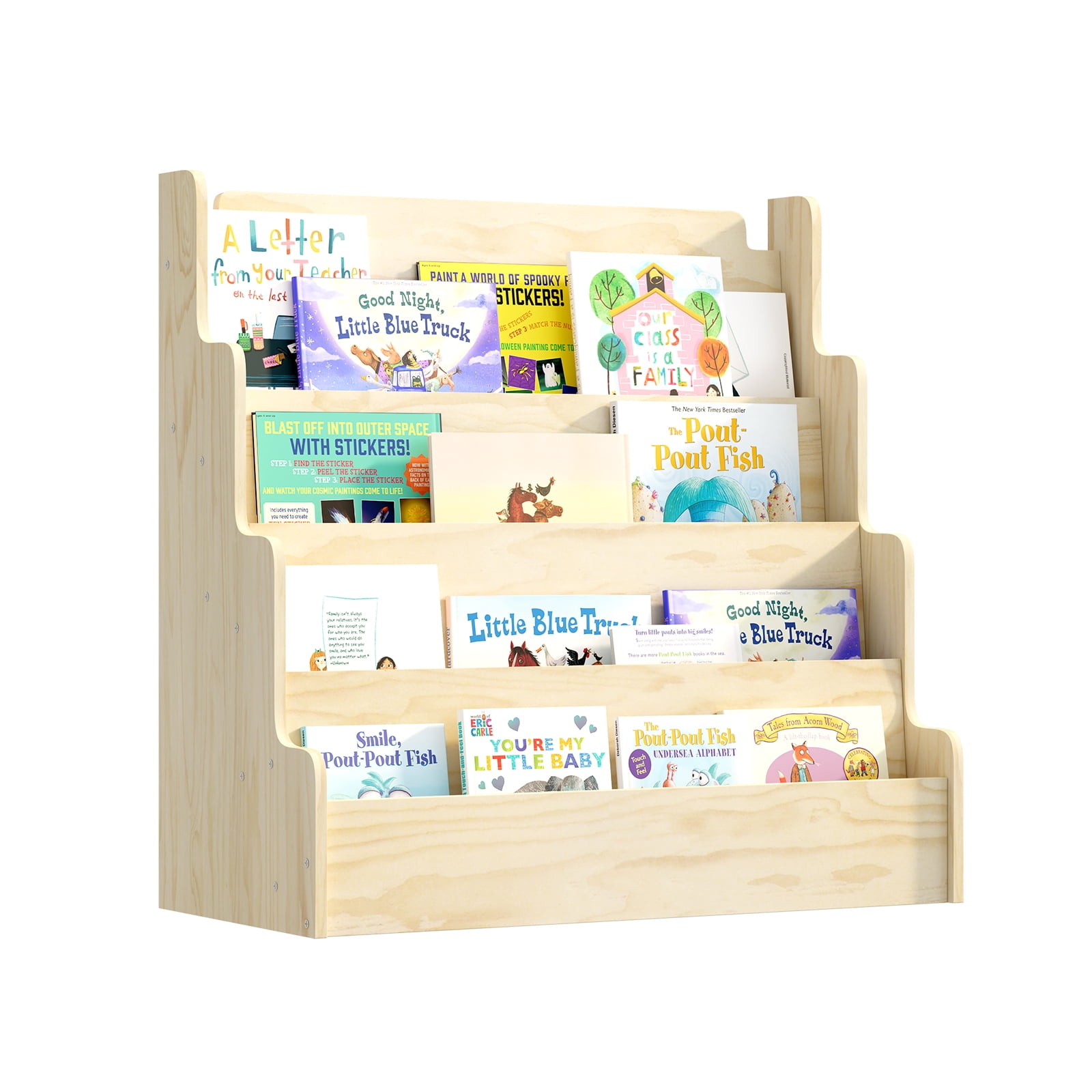 Montessori Wooden Bookcase for Kids - 4-tier Toddler Bookshelf with ...