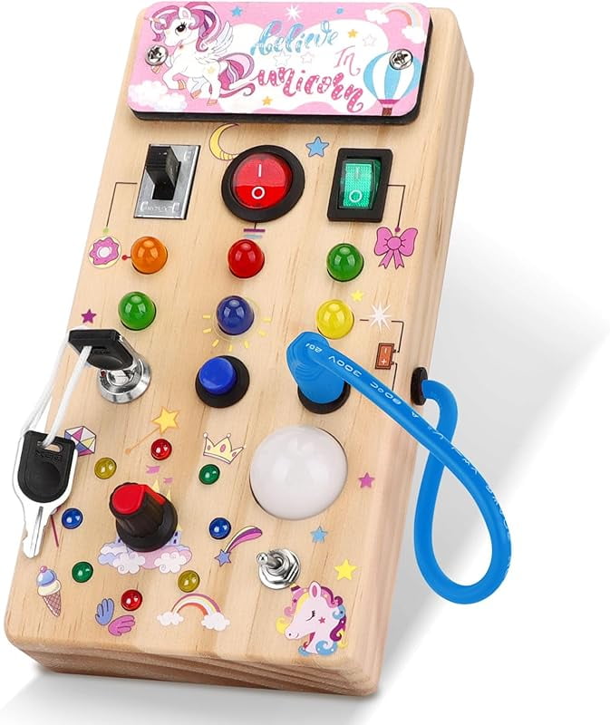 Montessori Wooden Busy Board with 8 LED Light switches, Sensory Toys ...