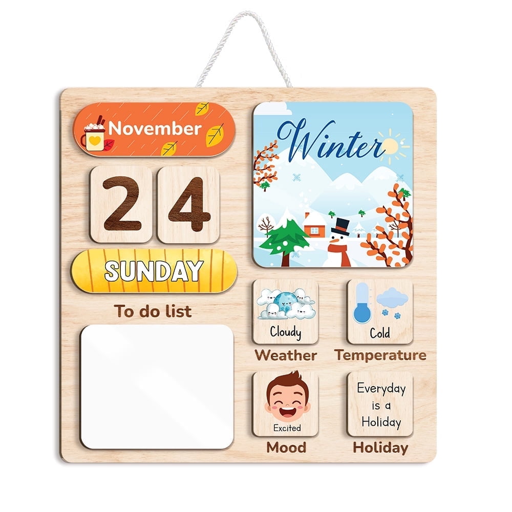 Montessori Wooden Calendar for Kids Learning Day Month Weather, Chore ...